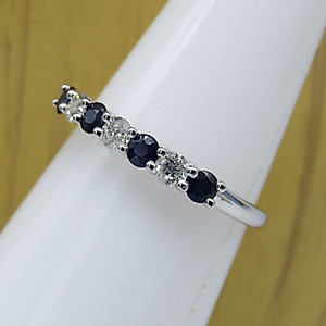 Dazzlingrock Collection 2.5mm Each Round Blue Sapphire & White Diamond 7 Stone Stackable Wedding Band for Women in 14K White Gold, Size 6.5