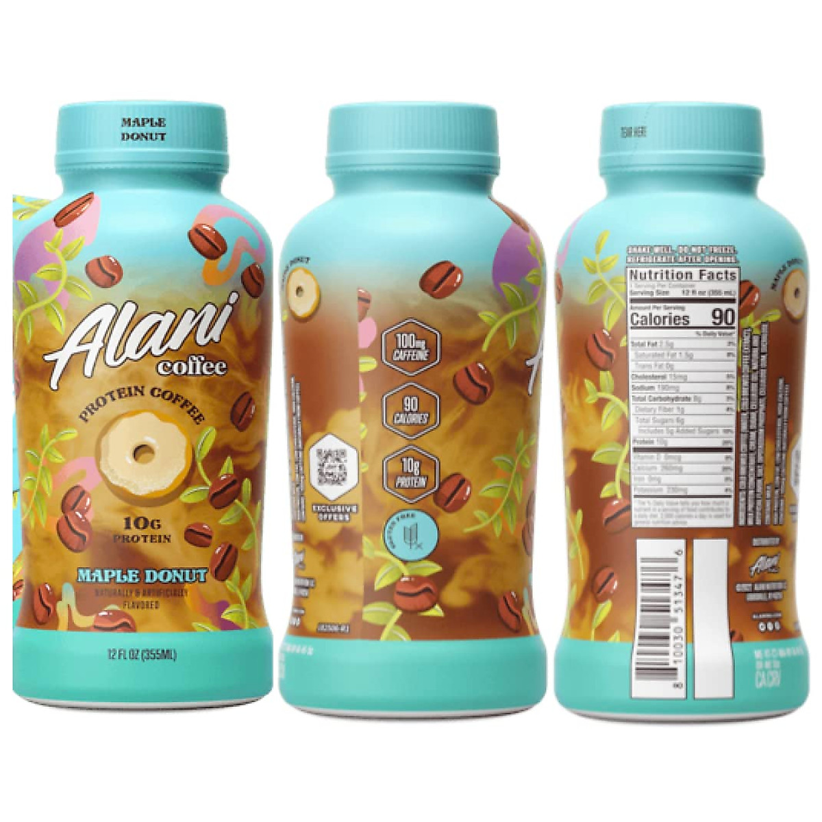 Alani Coffee Shakes Mocha, Maple Donut, Cappuccino, & Vanilla Variety Pack - 4 Bottles