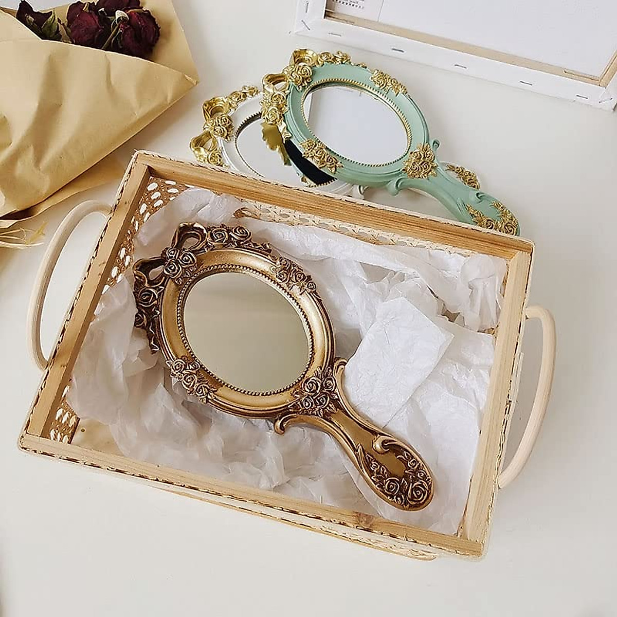 Vintage Handheld Makeup Mirror - Rich Boxer