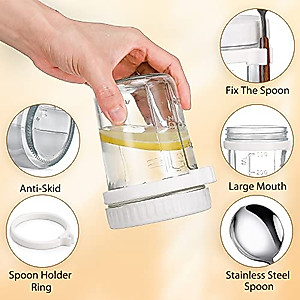 Overnight Oats Jars with Spoon and Lid (15 oz4Pack), Airtight Oatmeal Container with Measurement Marks, Mason Jars with Lid for Cereal On The Go Container (2 white+2 grey)