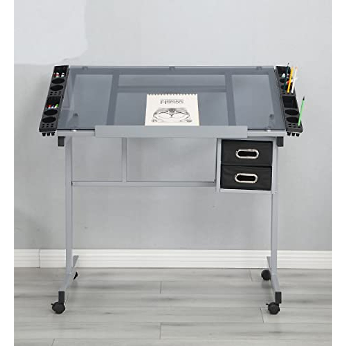 HomSof Adjustable Drafting Printing Table with Chair, Grey