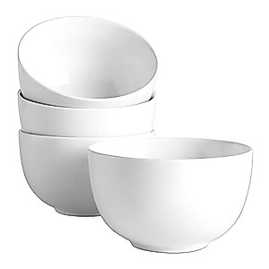 DOWAN 30 Ounces Deep Soup Bowls Set of 4-5.8" Large Cereal Bowls - Ceramic Bowls for Oatmeal, Salad, Ramen, Noodle, Rice - Dishwasher & Oven Safe (White)