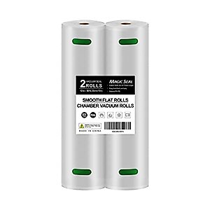 MAGIC SEAL Chamber Vacuum Sealer Bags Rolls, Clear 12’’×50’ Smooth Flat Rolls 2 Pack, BPA Free Great for Food Vac Storage or Sous Vide, Puncture Prevention, Commercial Grade (12''x50'-2 rolls)
