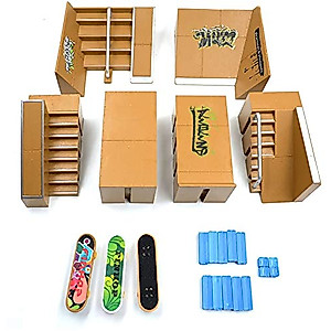 Kidsdream 8pcs Skate Park Kit Ramp Parts for Fingerboard Mini Finger Skateboard Fingerboards Ultimate Parks with 3PCS Finger Boards