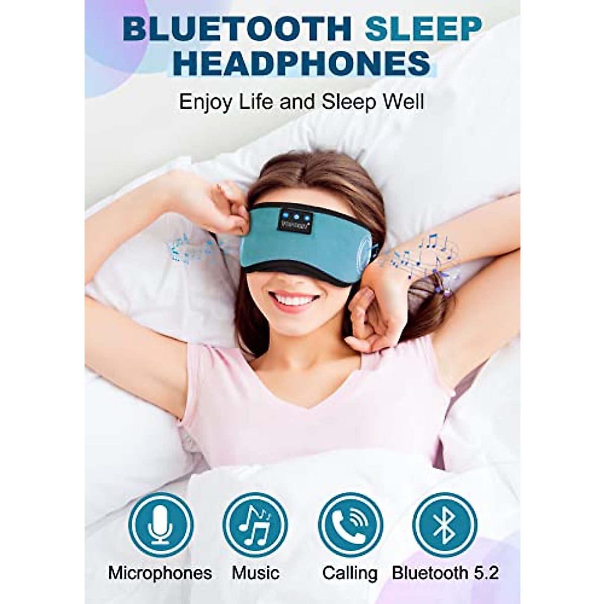 TOPOINT Sleep Headphones, Sleeping Headphones Bluetooth Sleep Mask with Bluetooth Headphones, Aid Sleep Light Blackout Sleeping Eye Mask Headphones for Sleeping Side Sleepers Women Girls Gifts