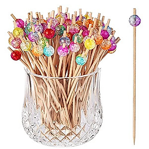 ALINK 100-Pack Cocktail Picks, Colorful Pearl Fancy Toothpicks for Appetizers, Wooden Food Picks Skewers for Food, Drinks, Fruits Party, Charcuterie Accessories - 4.72 inch