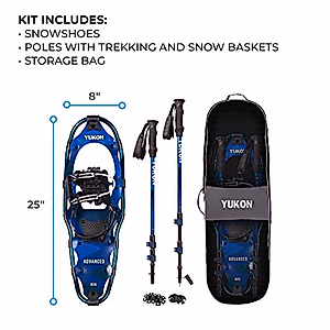 Yukon Charlie's Advanced Snowshoe Kit, 10-inch x 36-inch, Includes Snowshoes, Trekking Poles and Travel Bag