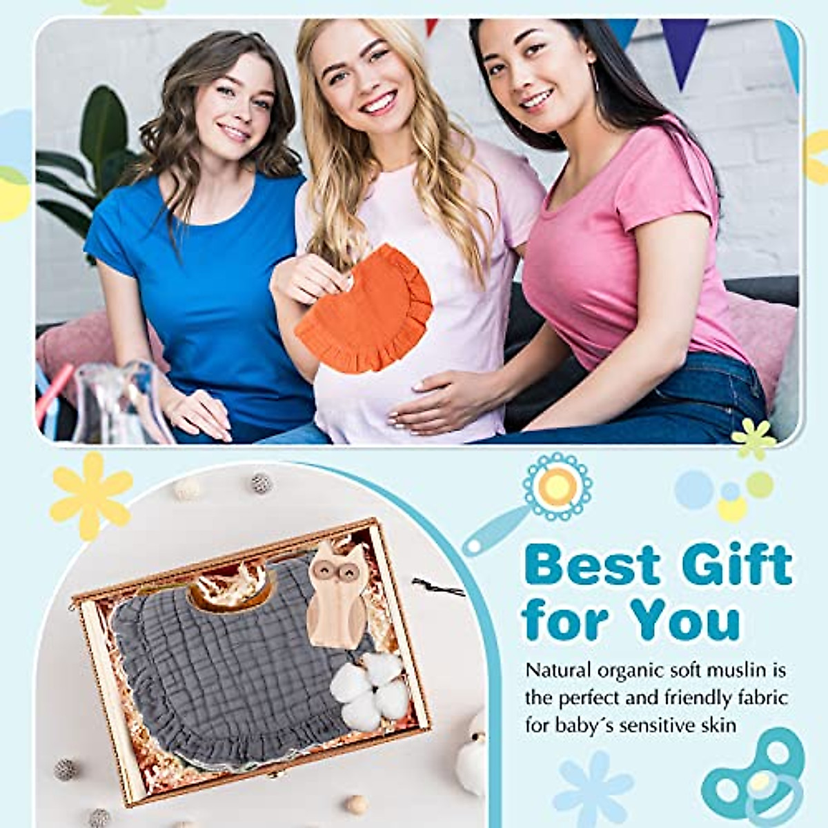 10 Pcs Lace Muslin Baby Bibs Bandana Drool Bib 9 x 10 Inch Burp Cloths 6 Absorbent Layers Bibs for Newborn Unisex (Light Color)