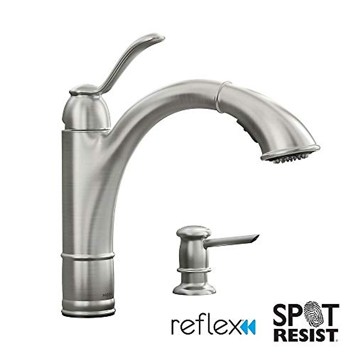 Moen 87045MSRS Walden Single-Handle Pull-Out Kitchen Faucet Featuring Protection Stainlessâ€¦, Spot Resist Stainless Microban