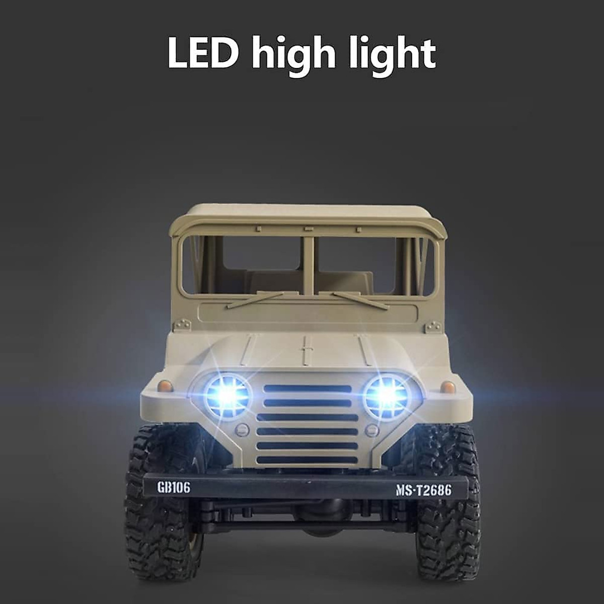 QIYHBVR 1/14, 4x4 Hobby Grade RTR RC Car Mini RC Rock Crawler Military, 2.4Ghz RC Truck with Removable Tools, LED Lights, Battery and USB Charger for Adults