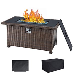 GYUTEI Fire Pit Table 44 Inch Auto-Ignition Propane Gas Fire Pit Table 50,000 BTU Outdoor Fire Pit for Garden Patio (Dark Brown)