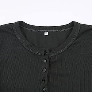 Grunge Clothes for Women Y2K Tops Long Sleeve Fairy Grunge Aesthetic Shirts Teen Girls Vintage Graphic Tees Fall (Solid Button Neck Black, L)