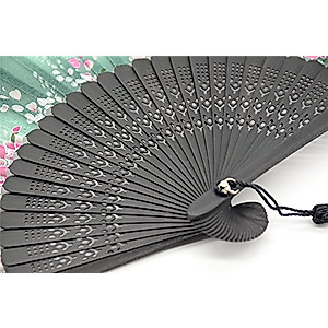 OMyTea® Women Hand Held Silk Folding Fan with Bamboo Frame - with a Fabric Sleeve for Protection for Gifts - Sakura Cherry Blossom Pattern (WZS-2)