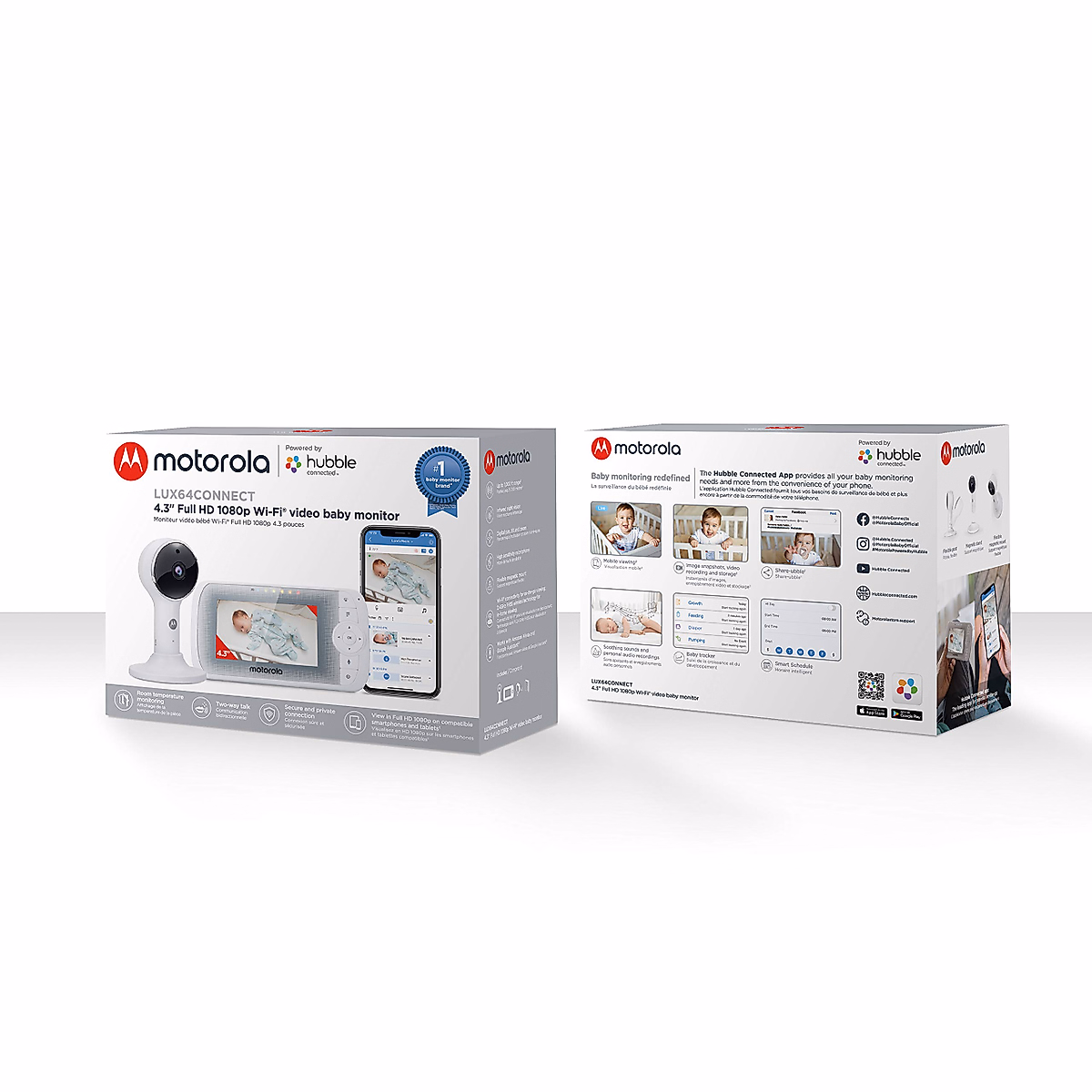 Motorola LUX64 by Hubble Connected Video Baby Monitor – 4.3" Parent Unit and 1080p Wi-Fi Viewing for Baby, Elderly, Pet - 2-Way Audio, Night Vision, Digital Zoom, Hubble App