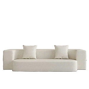 JAHH 79" Beige Folding Sofa Bed Leath-Aire Upholstered Full Sleeper