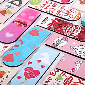FiGoal 30 Pack Valentine's Day Magnetic Bookmark with 30 Valentine's Day Cards Kids Classroom Assorted Stationery Value Gift Set in 30 Different Designs Classroom Exchange Party Supplies