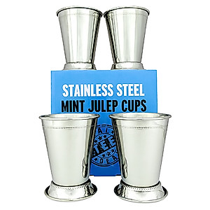 Mint Julep Cups: Stainless Steel Glasses, Set of 4, Metal 12 oz Cocktail Glasses, Party Supplies (4)