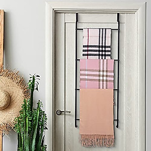 MyGift Over-The-Door Towel Rack, Matte Black Metal Ladder Bathroom Towel Hanging Storage Holder, 4-Rungs