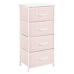 mDesign Tall Dresser Storage Tower Stand with 4 Removable Fabric Drawers - Steel Frame, Wood Top Organizer for Baby, Kid, and Teen Bedroom, Nursery, Playroom, or Dorm - Jane Collection - Pink/White