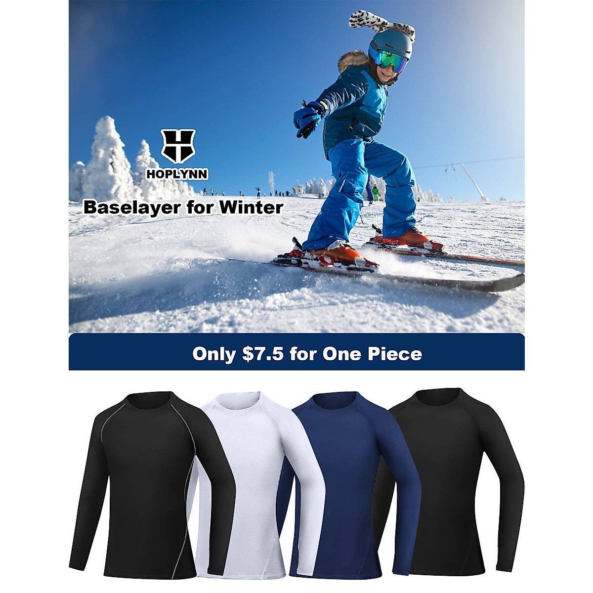 HOPLYNN Youth Boy’s Compression Shirts, Long Sleeve Quick Dry Cold Weather Gear Undershirts for Kid’s Athletic Sports Football Basketball-2 Black 1 Blue 1 White-S