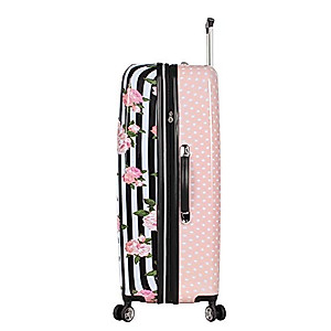 Betsey Johnson Designer Luggage Collection - Expandable 3 Piece Hardside Lightweight Spinner Suitcase Set (Stripe Roses)