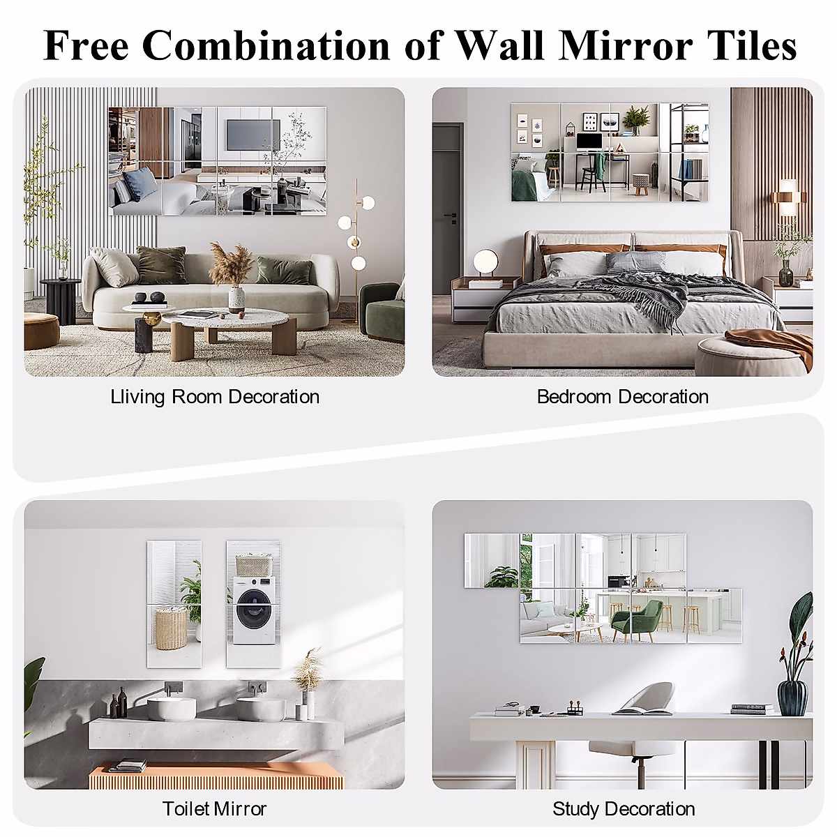 POASAS Mirror Full Length, 14x12 Inchx8PCS Wall Mirror Tiles,Full Body Mirror,Acrylic Shatterproof Mirrors for Bedroom,Door,Home Gym,Kids