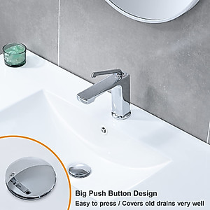 𝐓𝐈𝐎𝐑𝐈𝐘 Universal Bathroom Sink Stopper - 1.1~1.5" Sink Drain Stopper, Full-Size Bounce Bullet Type Pop Up Basin Drain Strainer, Chrome Anti-Clogging Sink Drain Filter with Hair Catcher (Silver)