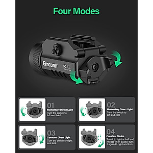 Gmconn 1250 Lumen Tactical Flashlight Pistol Light Rail Mounted LED Gun Light Strobe Weaponlight for Glock Pistol and Picatinny MIL-STD-1913