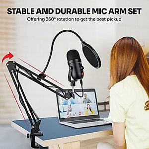 USB Microphone for PC Computer PS4 Cardioid Condenser ASMR Microphone Kit Metal Podcast Microphone for Streaming Gaming Studio Video Recording YouTube Noise Cancelling Mic Kit for Laptop,Phone,Mac