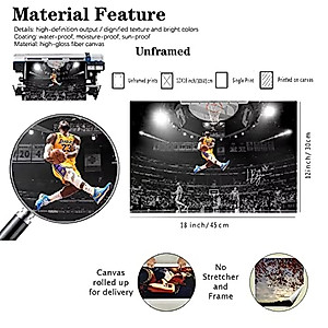 AllallY Lebron James Dunk Poster For Boys Room Signed 12x18inch Unframed Canvas Wall Art for Men Room Decor #23 King-James Poster Pictures for Home Wall Decor Basketball Posters, White