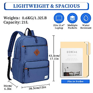 RAVUO School Backpack, Unisex Large Bookbag Water Resistant Lightweight Schoolbag Casual Daypack for High School/College/Teens/Travel/Work for Men Women Blue