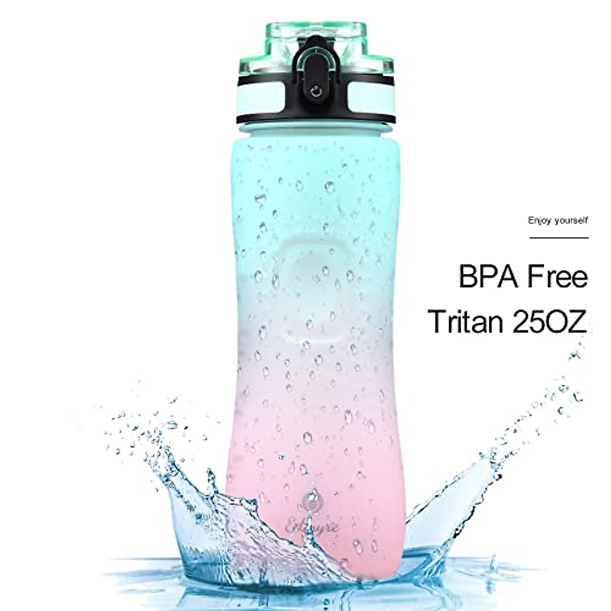 Edmyre 25 oz Pink Water Bottle for Girls, BPA Free Tritan Thick Motivational Water Bottle with Time Marker, Light Green/Pink Leak-proof Water Bottle