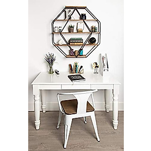 Kate and Laurel Lintz Large Octagon Shaped Floating Wood Book Shelves for Decorative Wall Display, Black Metal Frame with Rustic Brown Shelves