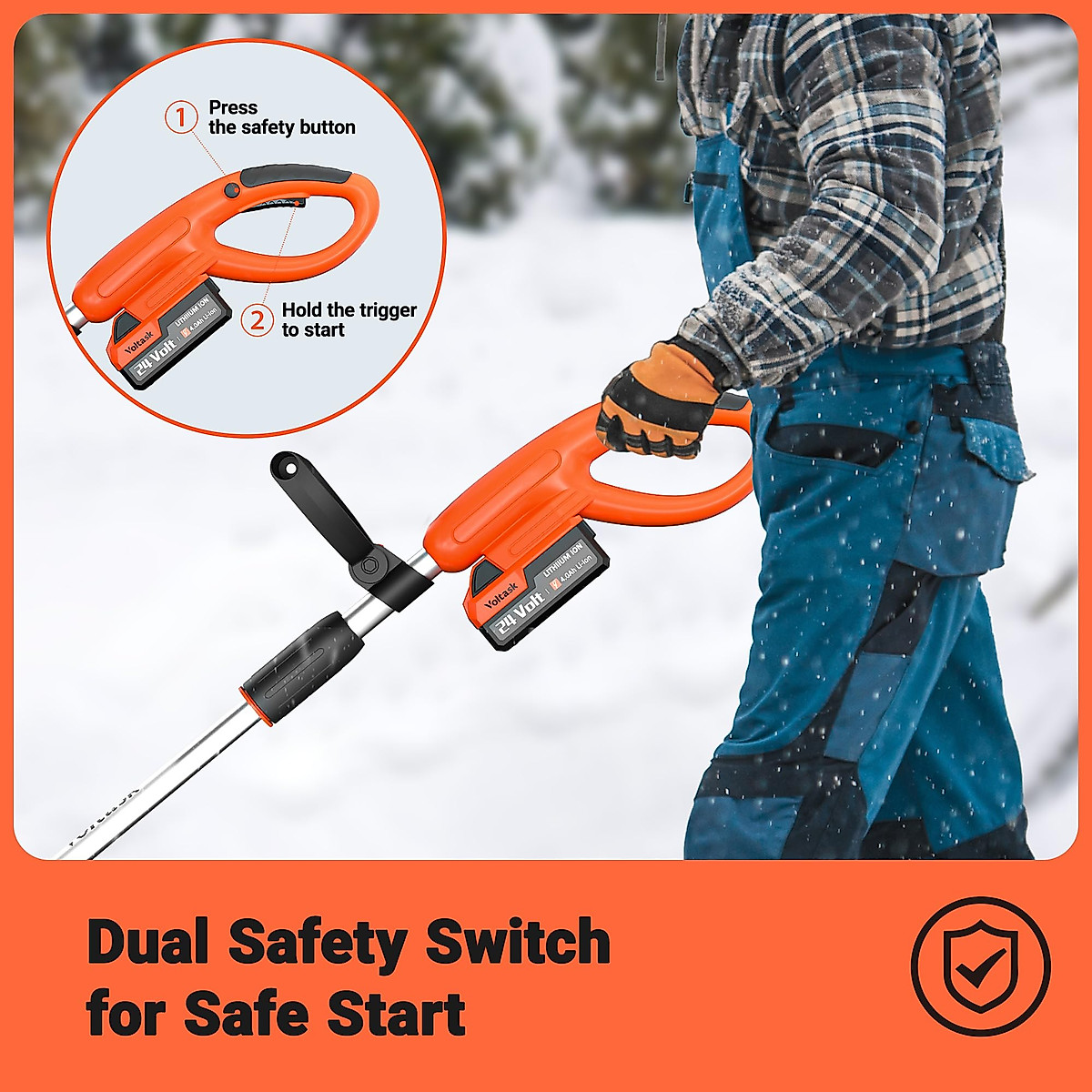 VOLTASK Cordless Snow Shovel, 24V | 12-Inch Cordless Snow Blower, Battery Snow Blower with Directional Plate & Adjustable Front Handle (4-Ah Battery & Quick Charger Included)