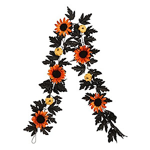 YHNJI 5.9ft Fall Maple Leaves Garland, Fall Garland, Artificial Sunflower Pumpkin Maple Leaf Vines for Thanksgiving Dinner Fireplace Door Frame Doorway Backdrop Decor