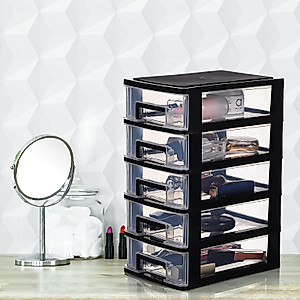 STOBAZA 5 Drawer Plastic Storage Drawer Unit, Plastic Drawers Organizer, Clear Storage Drawers, Small Makeup Containers Office Stationery Organizer Storage Bins with Drawers - 8.3 x 6 x 12.4 inch