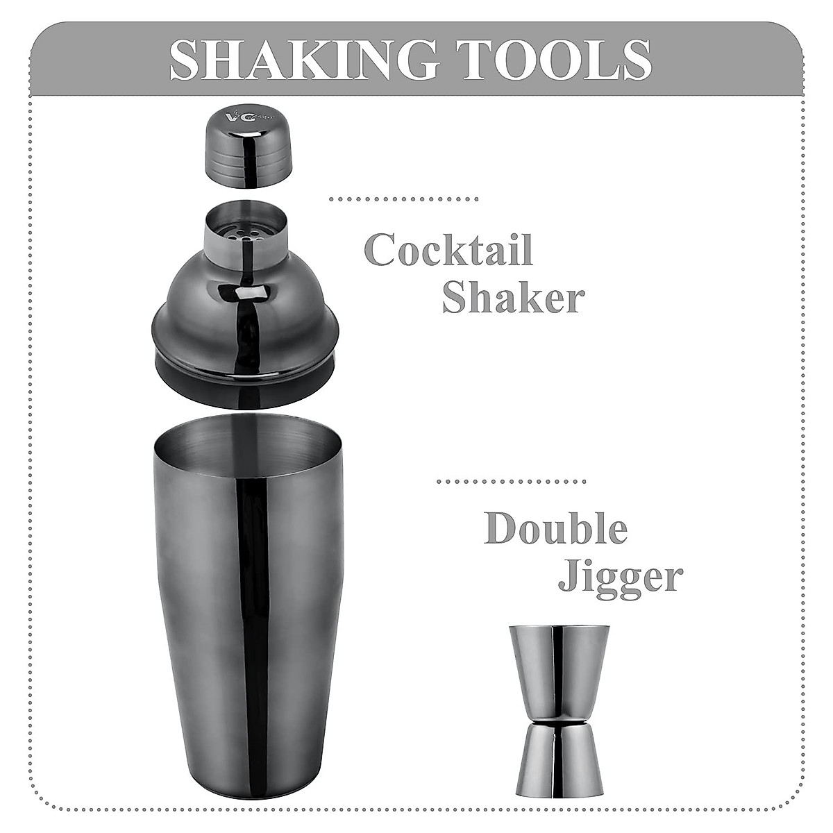 VG Cocktail Shaker Set with Acrylic Stand | 15 Pieces Mixology Bartender Kit | Bar Tools Set with All Bar Accessories for Dink Mixing, Beginers Home Bartending
