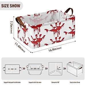 Exnundod Bloody Handprint Horror Storage Bins Spooky Halloween Stroage Basket with Metal Frames Collapsible Storage Bin with Handles Organizing Closet Blanket Toys, 1PC