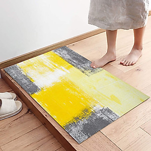 Kitchen Rugs and Mats Non-Slip Cushioned Anti-Fatigue Kitchen Rug with Runner Set of 2, Yellow Gray Modern Abstract Art Painting Graffiti Design Kitchen Mats for Floor 15.7x23.6inch+15.7x47.2inch