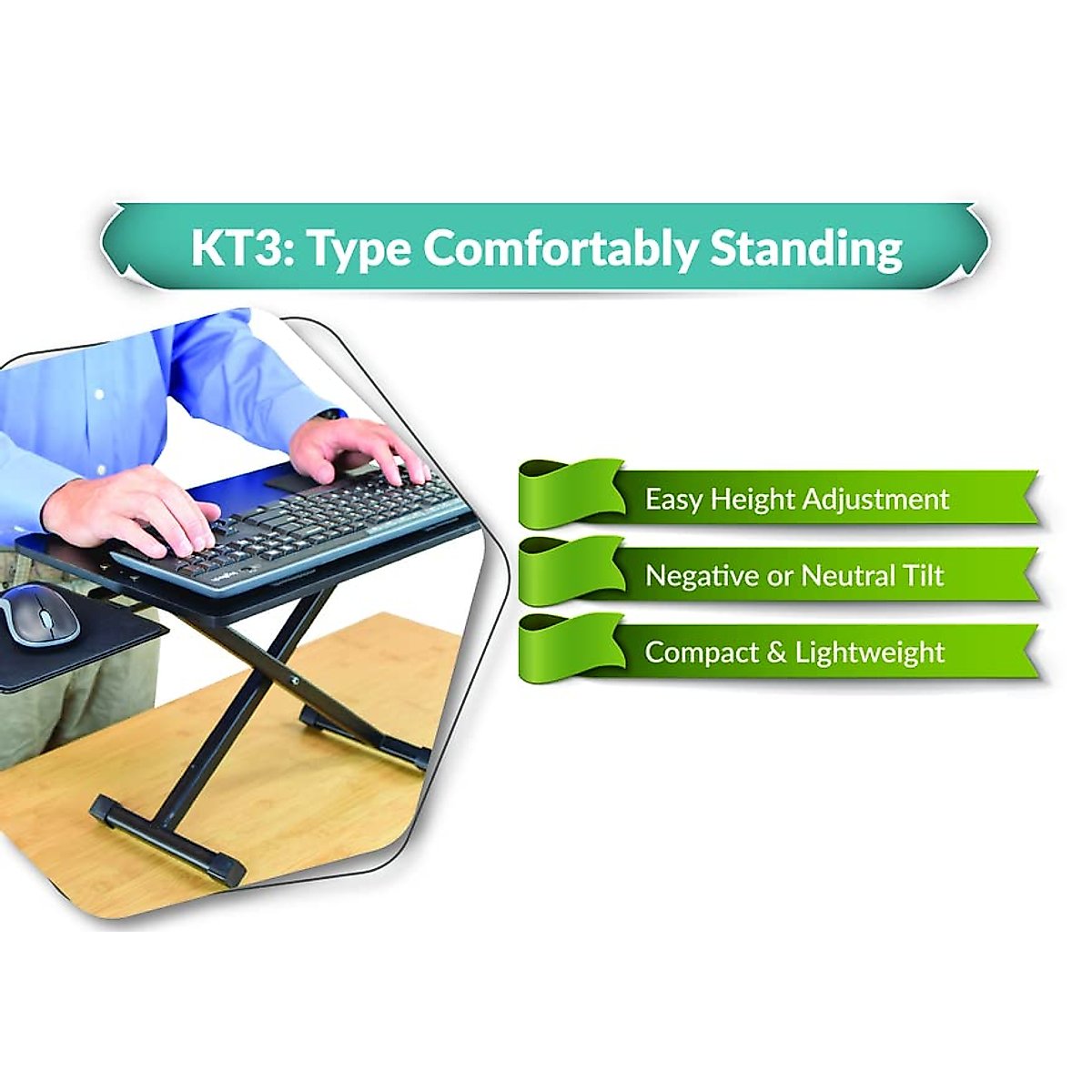 KT3 Ergonomic Computer Keyboard Stand Adjustable Height Angle Negative Tilt for standing up raise keyboards to standing height sit stand up on desk riser holder tray platform lift above desk black
