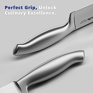 Slege 15pcs Kitchen Knife Set with Built-in Sharpener, One-Piece Design, Stainless Steel Kitchen Knives - Frosted Silver