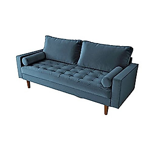 Container Furniture Direct Womble Modern Velvet Upholstered Living Room Diamond Tufted Chesterfield Sofa with Gleaming Nailheads, Ross Blue