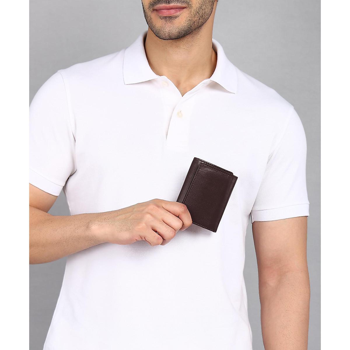 Leatherboss Genuine Leather Boys Slim Compact Flap Id and Coin Pocket Trifold Wallet for men women, Dark Brown