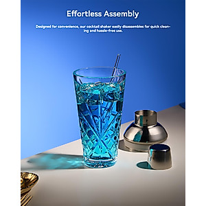 Fioance Glass Cocktail Shaker, 18.5oz Cutting Desgin Glass Shaker - Exquisite Martini Shaker for Elevated Mixology. Perfect for Crafting Artisan Cocktails, Martinis