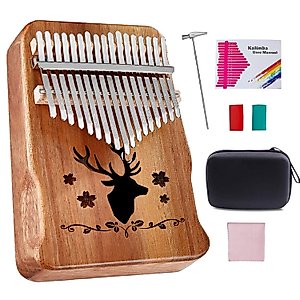Topnaca Finger Piano Mbira with Study Instruction, Tune Hammer and EVA Piano bag, Acacia wood, Portable Kalimba for Kids Adult Beginners（Brown)