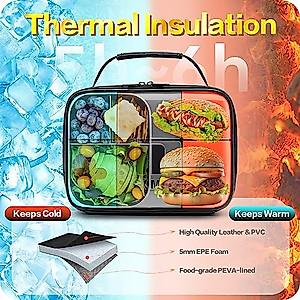 Hairao Boys Lunch Box Leather Lunch Box, Kids Lunch Bags Waterproof Thermal Insulated Cooler Bag Toy Bag for Boys Girls Kids Toddlers Teens school gift