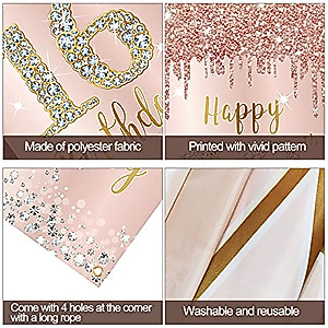 16th Birthday Door Banner Decorations for Girls, Pink Rose Gold Sweet 16 Birthday Door Cover Backdrop Party Supplies, Large Happy Sixteen Year Old Birthday Poster Sign Decor