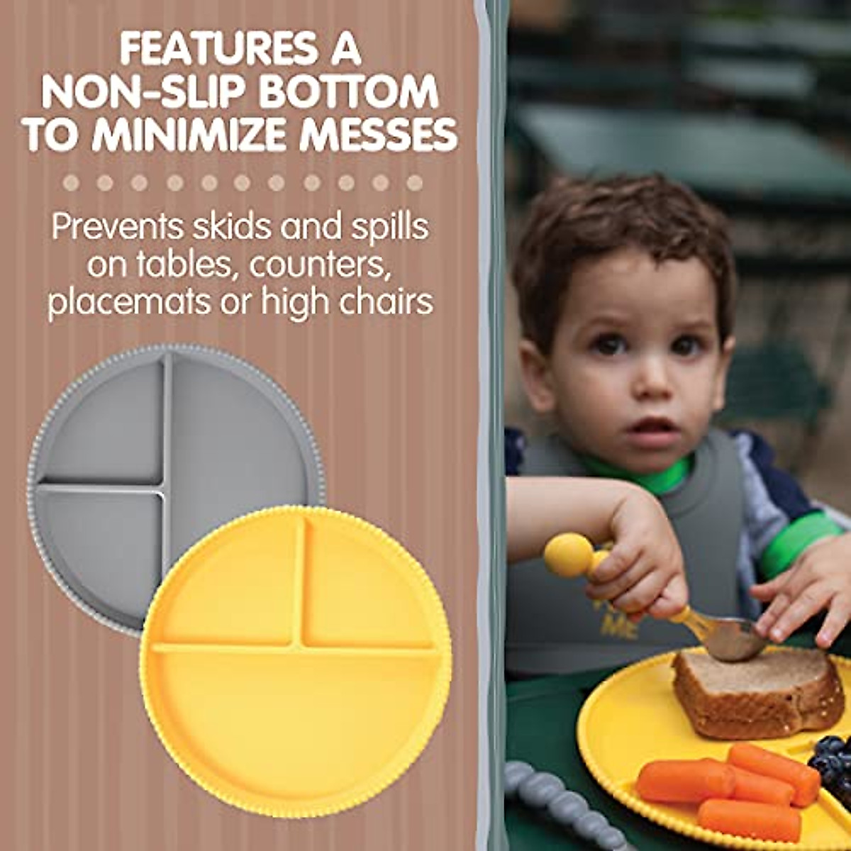 Chewbeads Silicone Divided Plates - Set of 2 - Non Slip Toddler and Baby Plates - Dishwasher, Microwave & Freezer Safe Silicone Plates for Baby - 100% Silicone, BPA Free & Phthalate Free