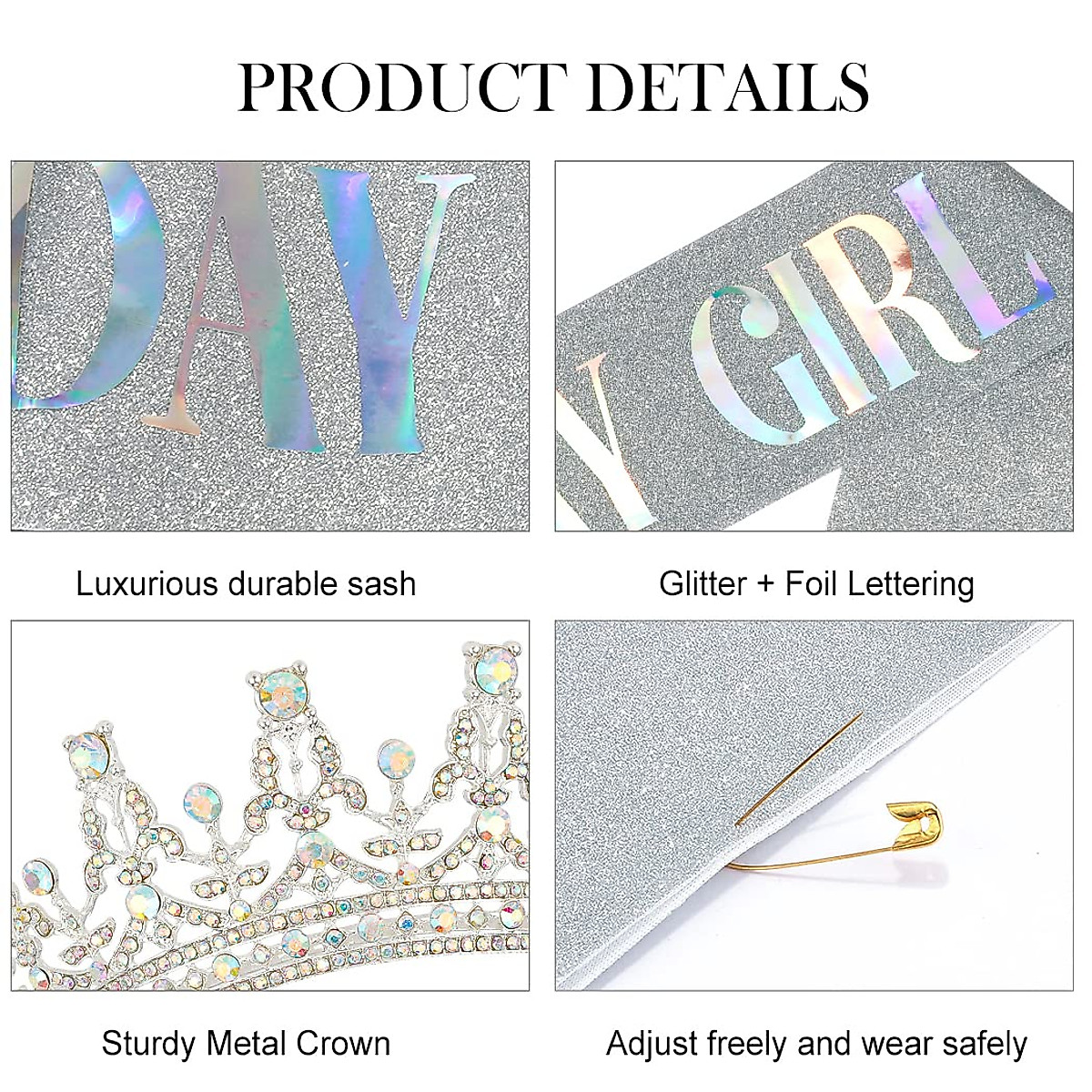 CURASA Silver Crystal Crown & Birthday Girl Sash Kit