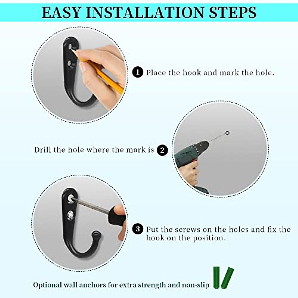 HUGSEE Wall Hooks, 6 Pack Coat Hooks Single Prong Hook Heavy Duty Zinc Alloy Metal Robe Hook for Hanging Coats, Towels, Scarf, Bag, Key, Cap, Cup, Hat, Indoor Outdoor Use